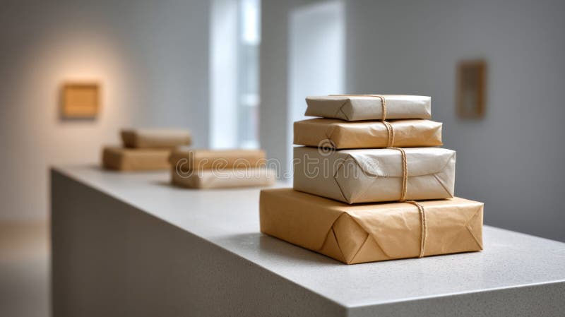 A Stack of Wrapped Packages, Meticulously Tied with Twine, Sits on a ...
