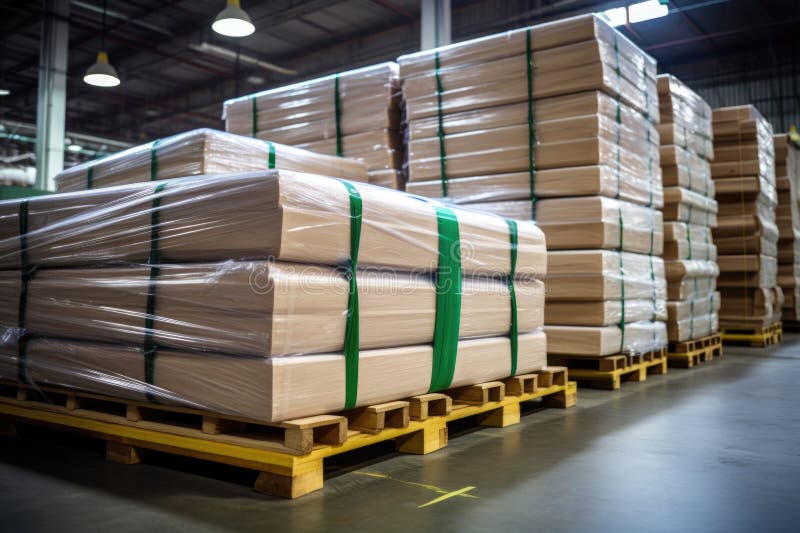 Stack of Wrapped Pallets in a Warehouse Stock Image - Image of wrapped ...