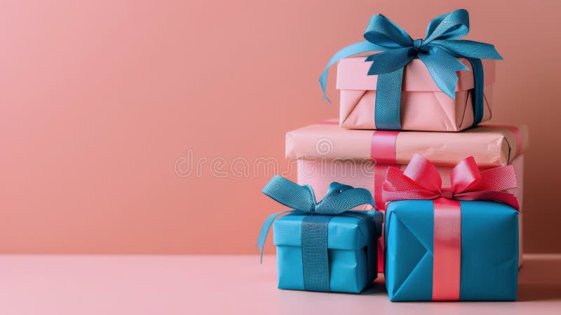 Stack of Wrapped Presents on Table Stock Photo - Image of gifts ...