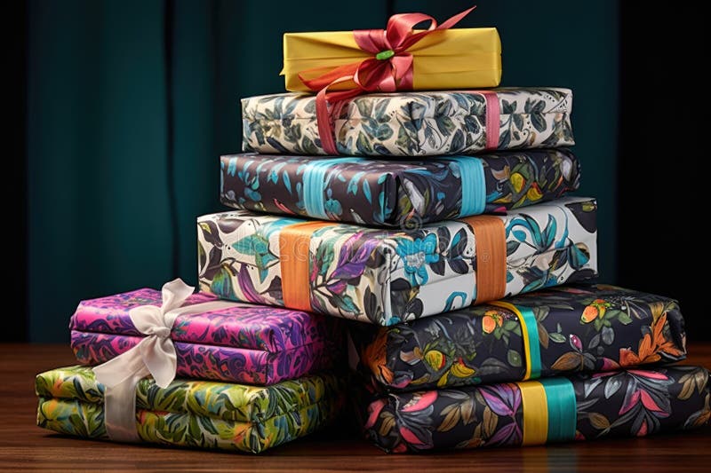 Stack of Wrapped Presents with Various Patterns Stock Illustration ...