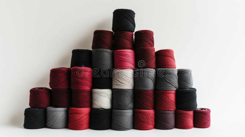 A Stack of Yarn in Various Colors, Including Red, Black, and Gray Stock ...