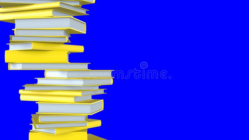 Stack of Yellow Books Isolated on Blue Chroma Key Text Space. Stock ...
