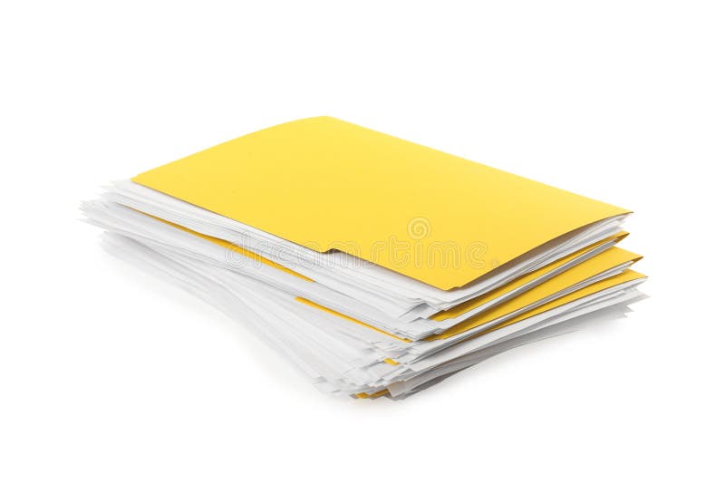Stack of Yellow Files with Documents on White Background Stock Image ...