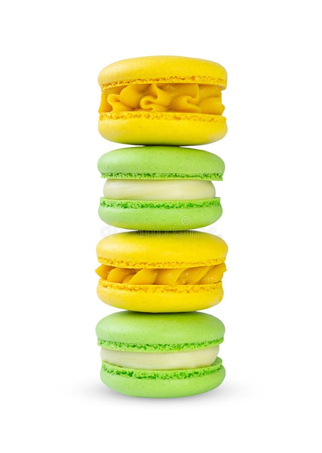 Stack of Yellow and Green Macarons Isolated on White Stock Image ...