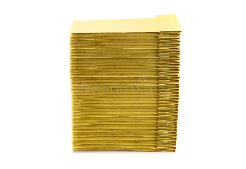 Stack of Yellow Padded Envelopes Isolated on White, Top Front View ...