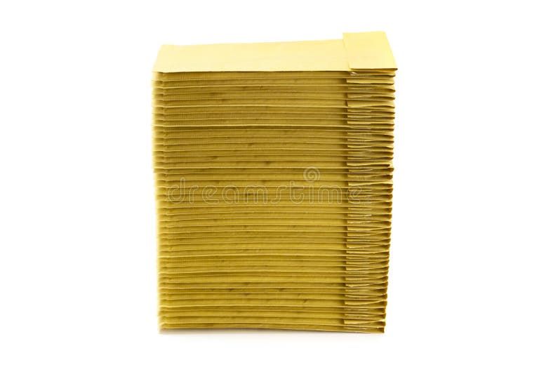 Stack of Yellow Padded Envelopes Isolated on White, Top Front View ...