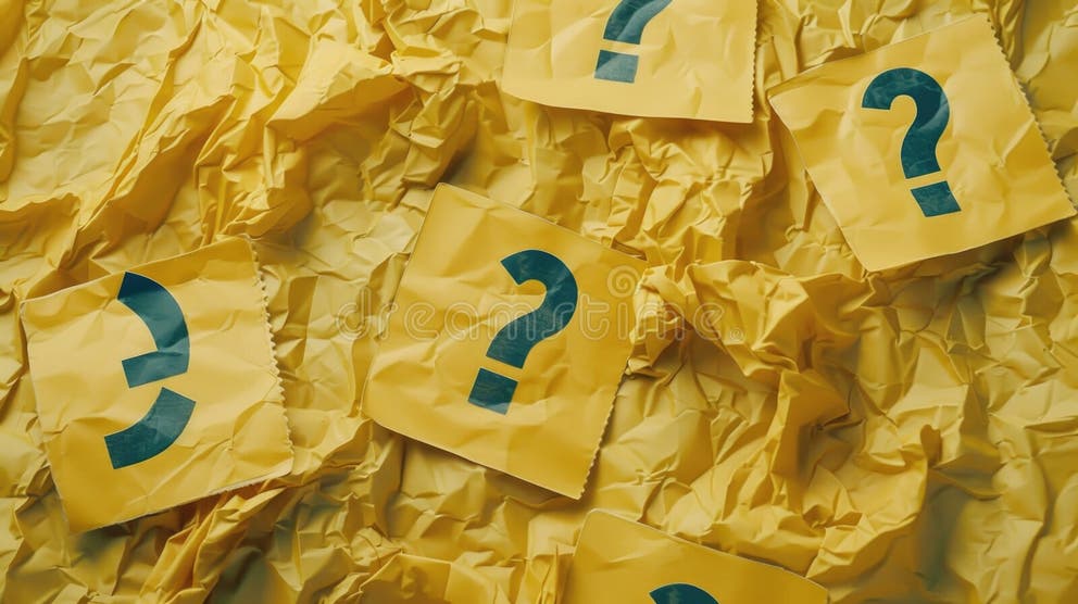 Stack of Yellow Paper with Question Marks, Suitable for Business or ...
