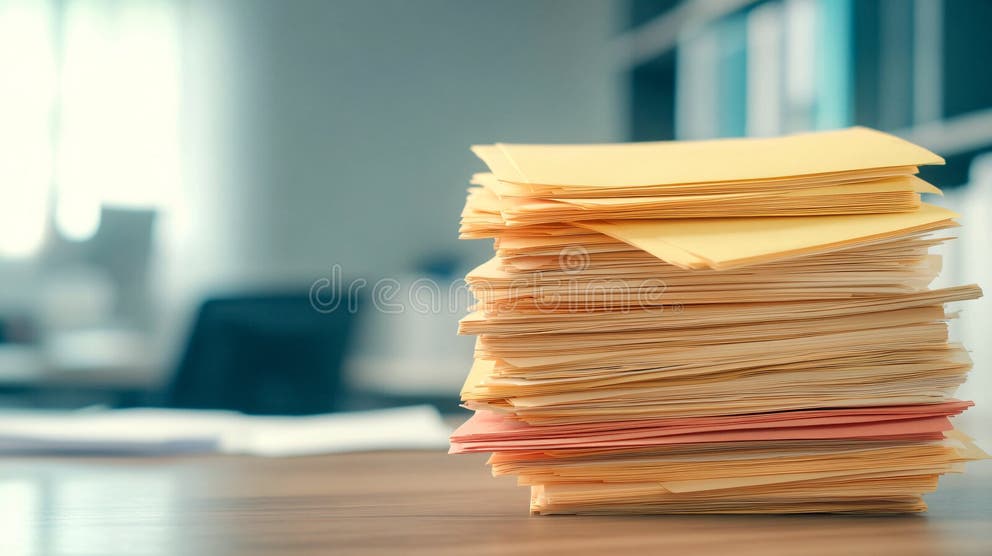 Stack of Yellow and Pink Documents Representing Paperwork and ...