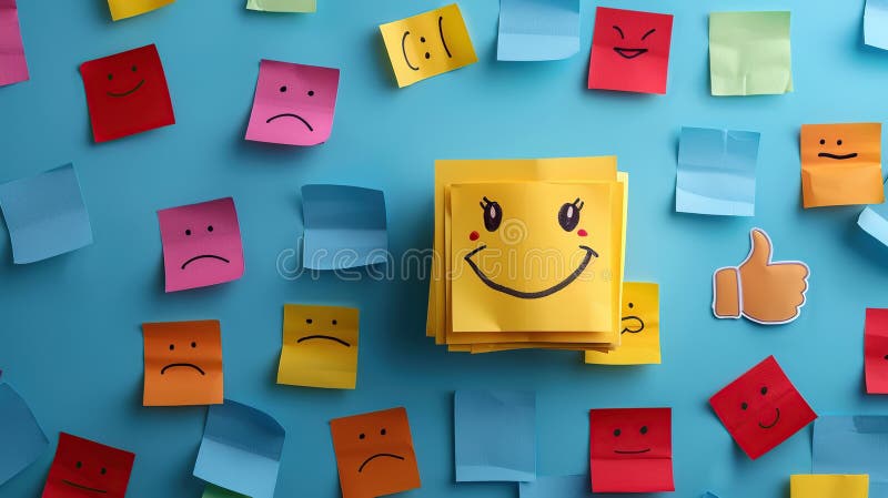 A Stack of Yellow Sticky Notes with a Smiley Face Drawn on Them Stand ...