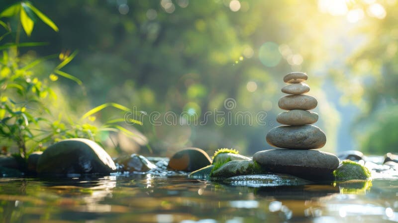 Stack of Zen Stones Balanced by the River in a Peaceful Natural Setting ...