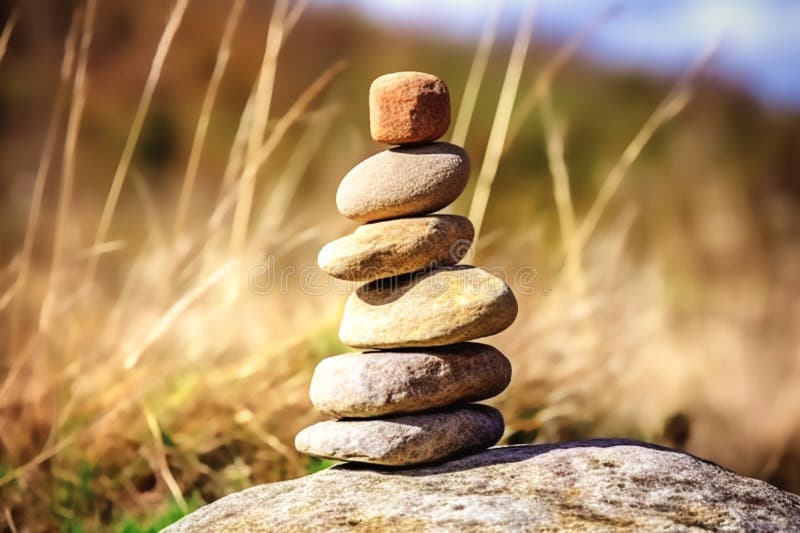 Stack of Zen Stones on the Meadow. Zen Concept Stock Image - Image of ...