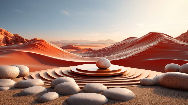 Minimalistic Zen Stone Background in Desert Stock Illustration ...