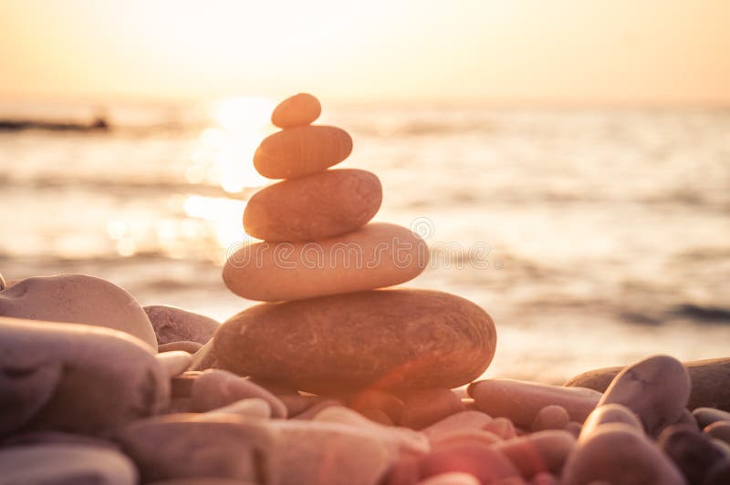 Stack of Zen Stones on Pebble Beach Stock Image - Image of concept ...