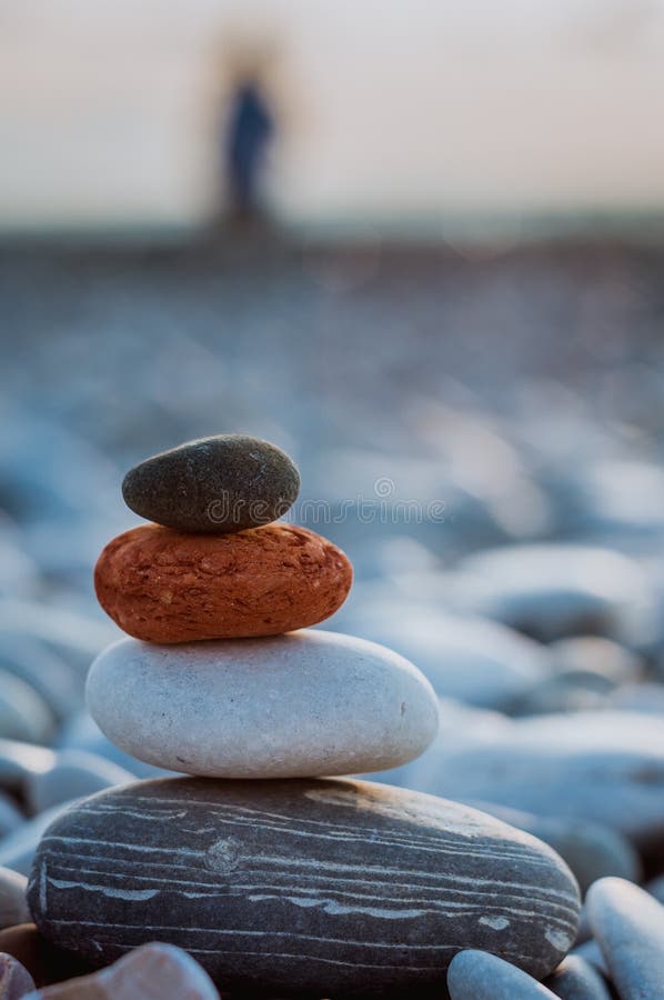 Stack of Zen Stones on Pebble Beach Stock Image - Image of gravel ...