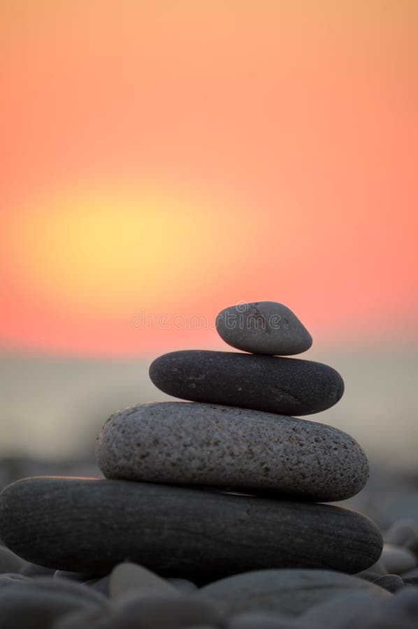 Stack of Zen Stones on Pebble Beach Stock Image - Image of harmony ...