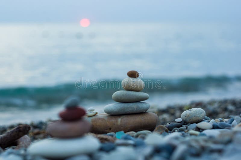 Stack of Zen Stones on Pebble Beach Stock Photo - Image of balance ...
