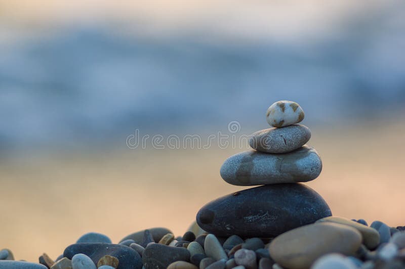 Stack of Zen Stones on Pebble Beach Stock Image - Image of balance ...