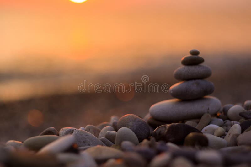 Stack of Zen Stones on Pebble Beach Stock Image - Image of balance ...