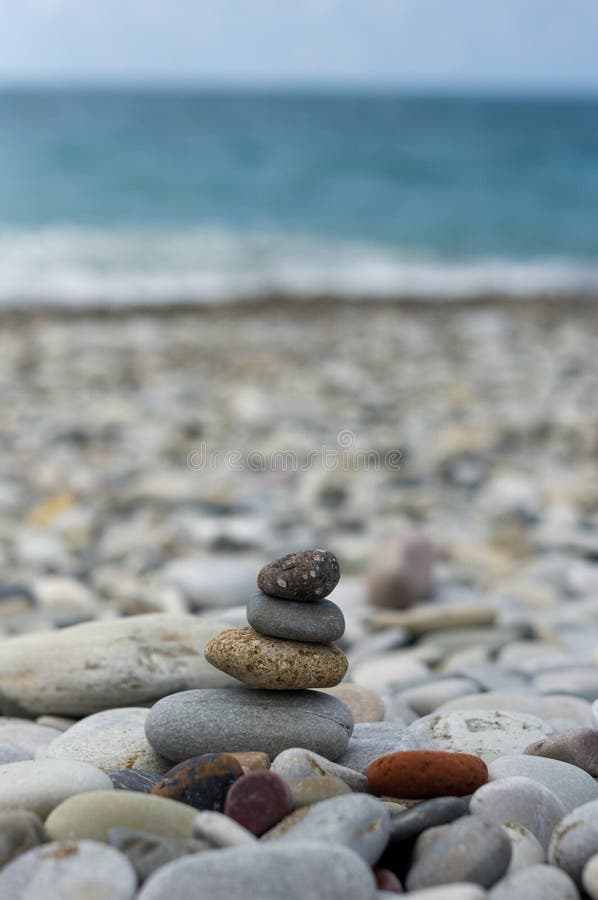 Stack of Zen Stones on Pebble Beach Stock Image - Image of relax ...
