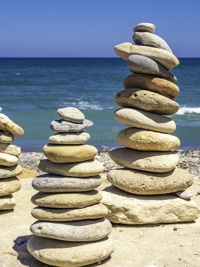 Stack of Zen Stones on Pebble Beach Stock Photo - Image of landscape ...