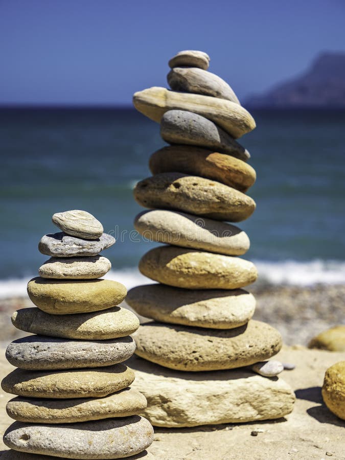 Stack of Zen Stones on Pebble Beach Stock Photo - Image of landscape ...