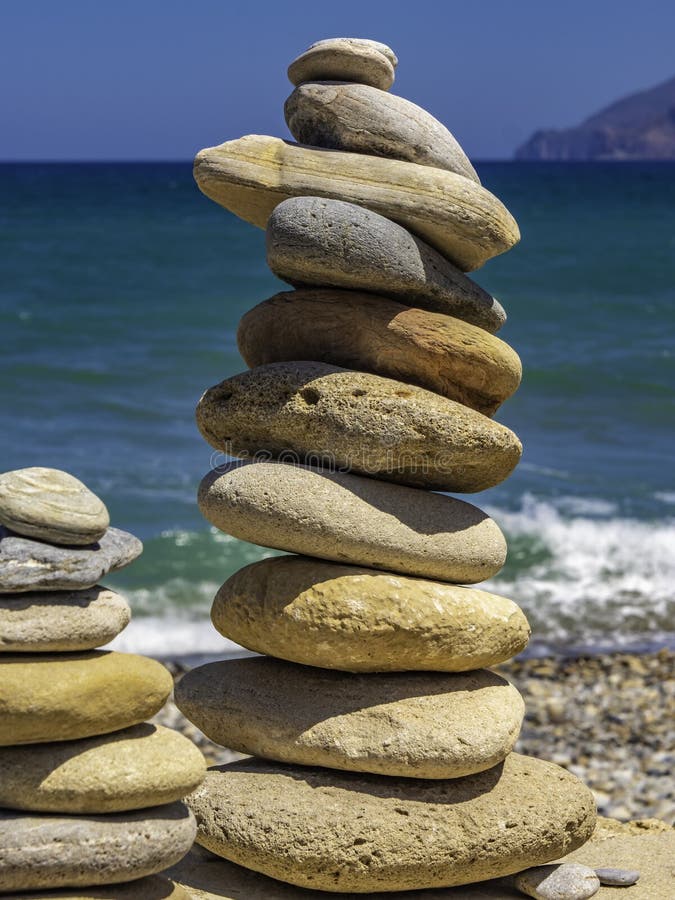 Stack of Zen Stones on Pebble Beach Stock Photo - Image of landscape ...