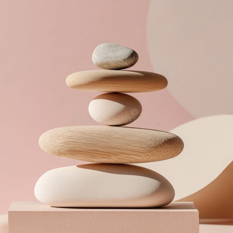 Stack of Zen Stones on a Pink Background. 3d Rendering Stock ...