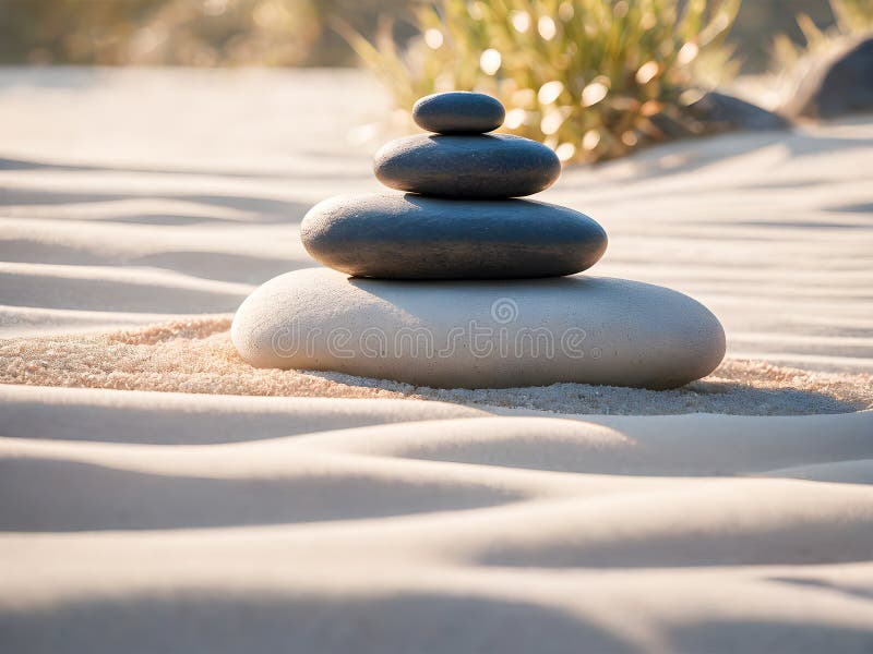 Stack of Zen Stones on Sand Dune. Stock Illustration - Illustration of ...