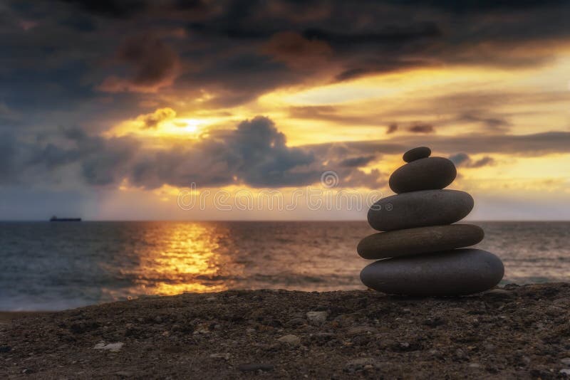 Stack of Zen Stones at Sunset Stock Image - Image of stones, sunset ...