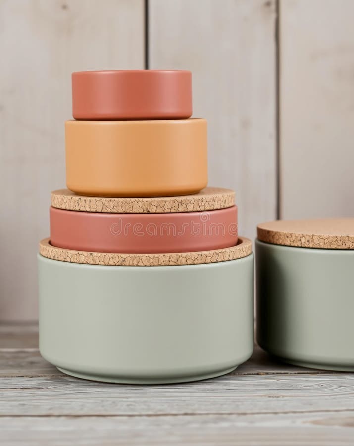 Stackable Ceramic Containers with Lids, Pastel Colors, Neutral Tones ...