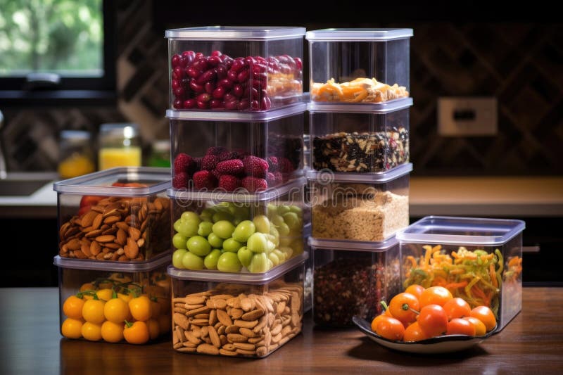 Stackable Clear Pantry Containers with Food Stock Image - Image of ...