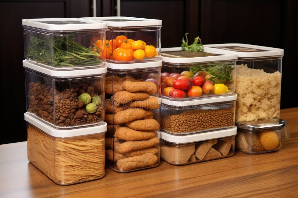 Stackable Clear Pantry Containers with Food Stock Photo - Image of ...