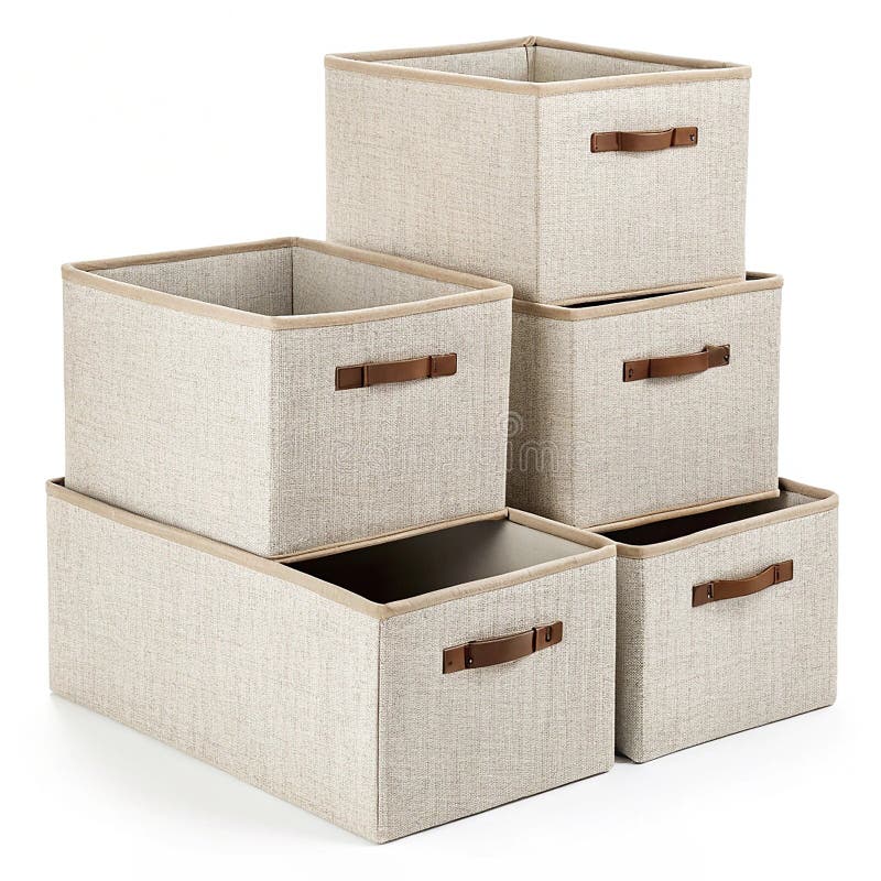 Stackable Fabric Storage Bins with Covers on White Background Stock ...
