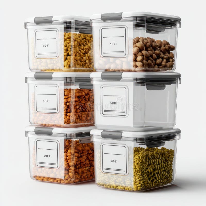 Stackable Food Bins with Clear Lids and Labels, Isolated on Stock ...