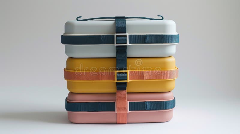 Stackable Lunch Boxes with Straps Stock Illustration - Illustration of ...