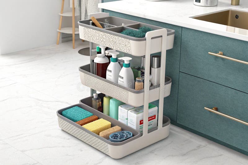 Stackable Organizer for Cleaning Supplies Stock Illustration ...