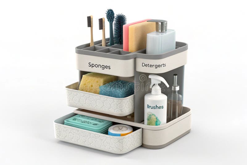 Stackable Organizer for Cleaning Supplies Stock Illustration ...
