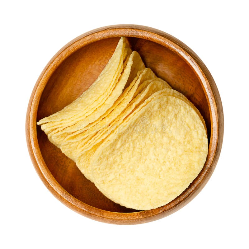 Stackable Salted Potato Chips, Potato-based Crisps, in Wooden Bowl ...