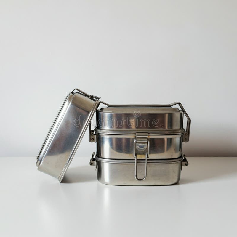 Stackable Stainless Steel Lunch Box with Two Tiers and a Lid, Featuring ...