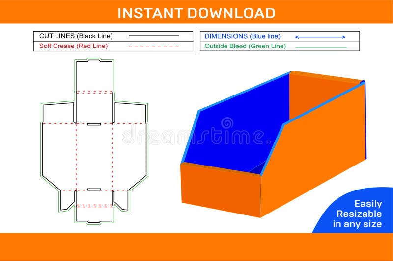 Stackable Storage and Bin Box Dieline Template and 3D Box Design Easily ...