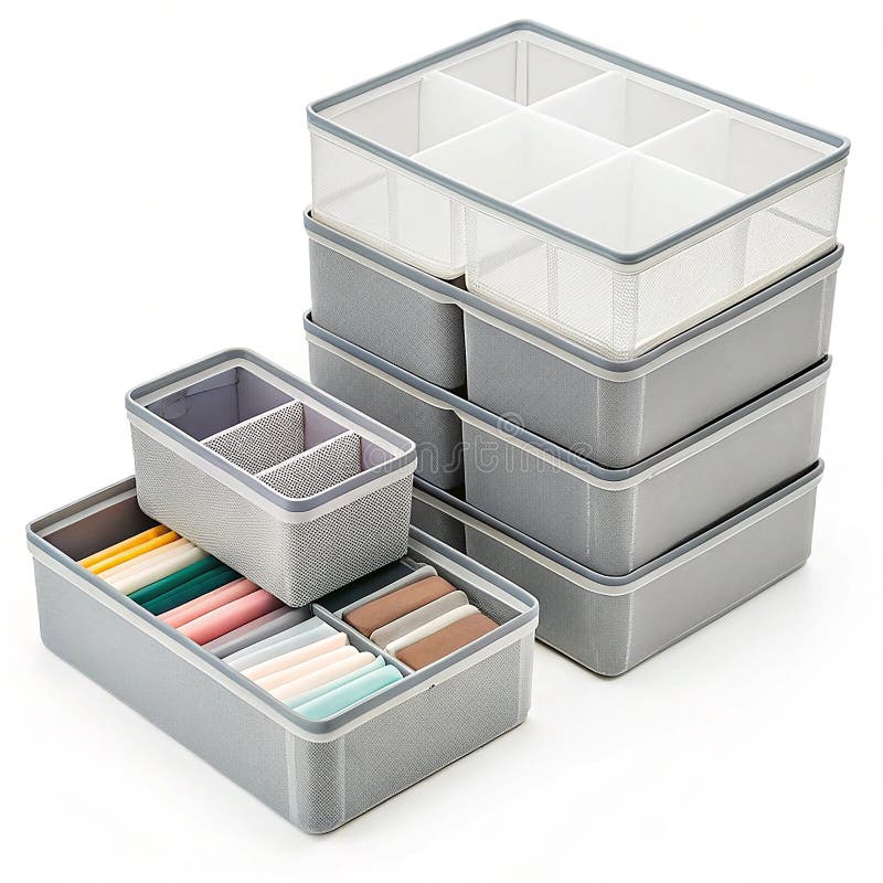 Stackable Storage Bins with Dividers Set Stock Illustration ...