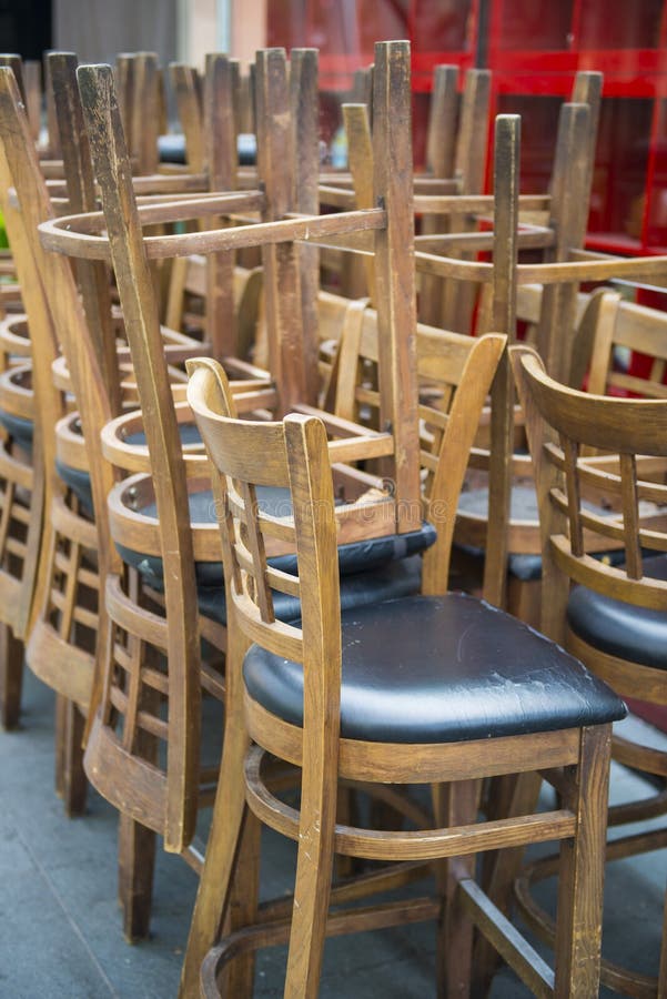 Stackable Wood Chairs in Restaurant Stock Image - Image of wood ...
