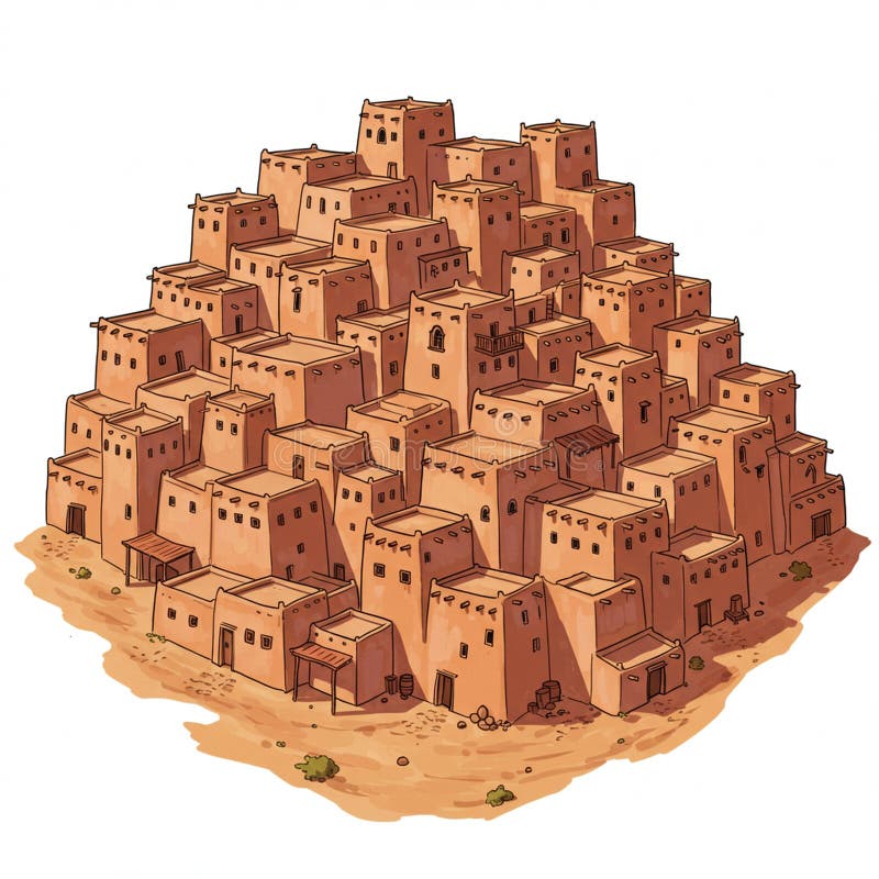 Stacked Adobe Structures Form a Compact Hillside Settlement. the ...