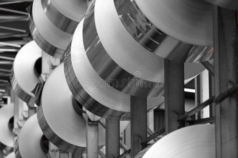 Stacked aluminum coils stock photo. Image of beams, industrial - 91687606
