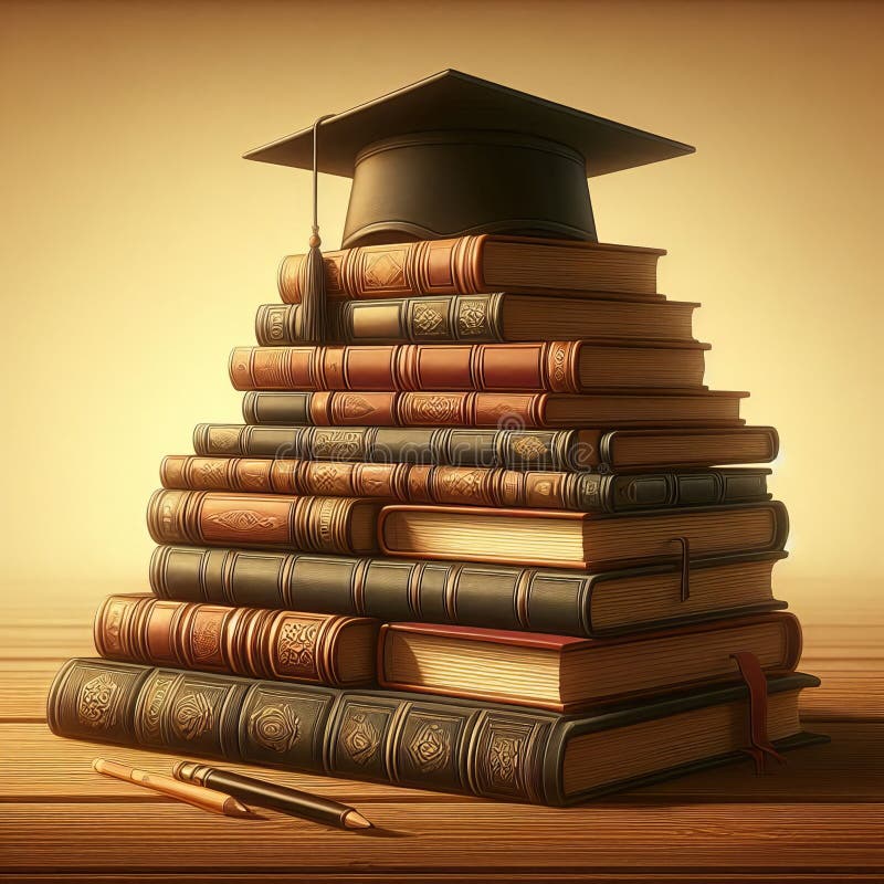 Stacked Antique Books with Graduation Cap Stock Photo - Image of ...