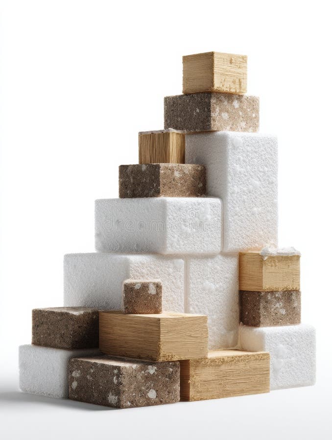 Stacked Arrangement of Bricks and Foam Blocks Showcasing Textures and ...