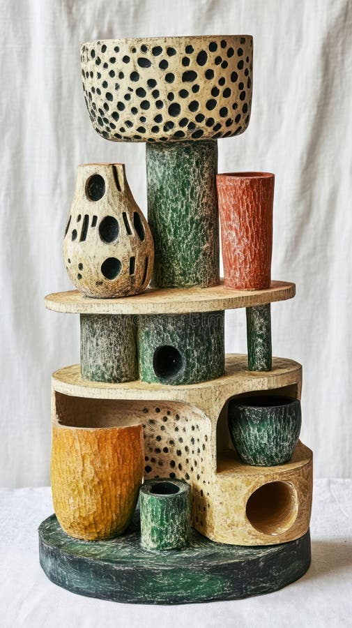 A Stacked Arrangement of Colorful Ceramic Vases and Structures ...