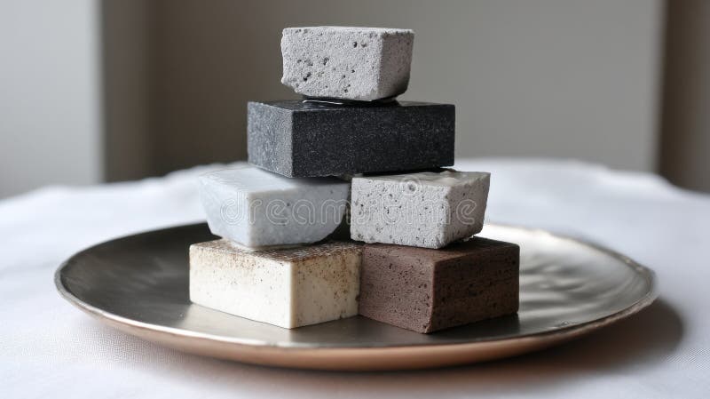 Stacked Assorted Concrete Blocks on Plate with Neutral Background Stock ...