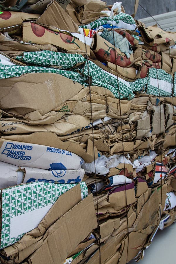Stacked Baled and Compressed Cardboard Boxes for Recycling Editorial ...