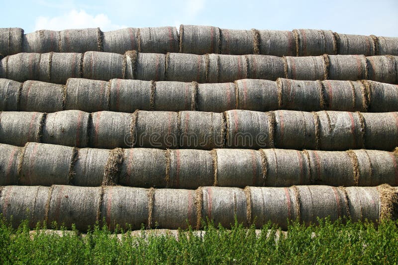 Stacked Bales of Hay and Straw in the Background after Harvest Stock ...